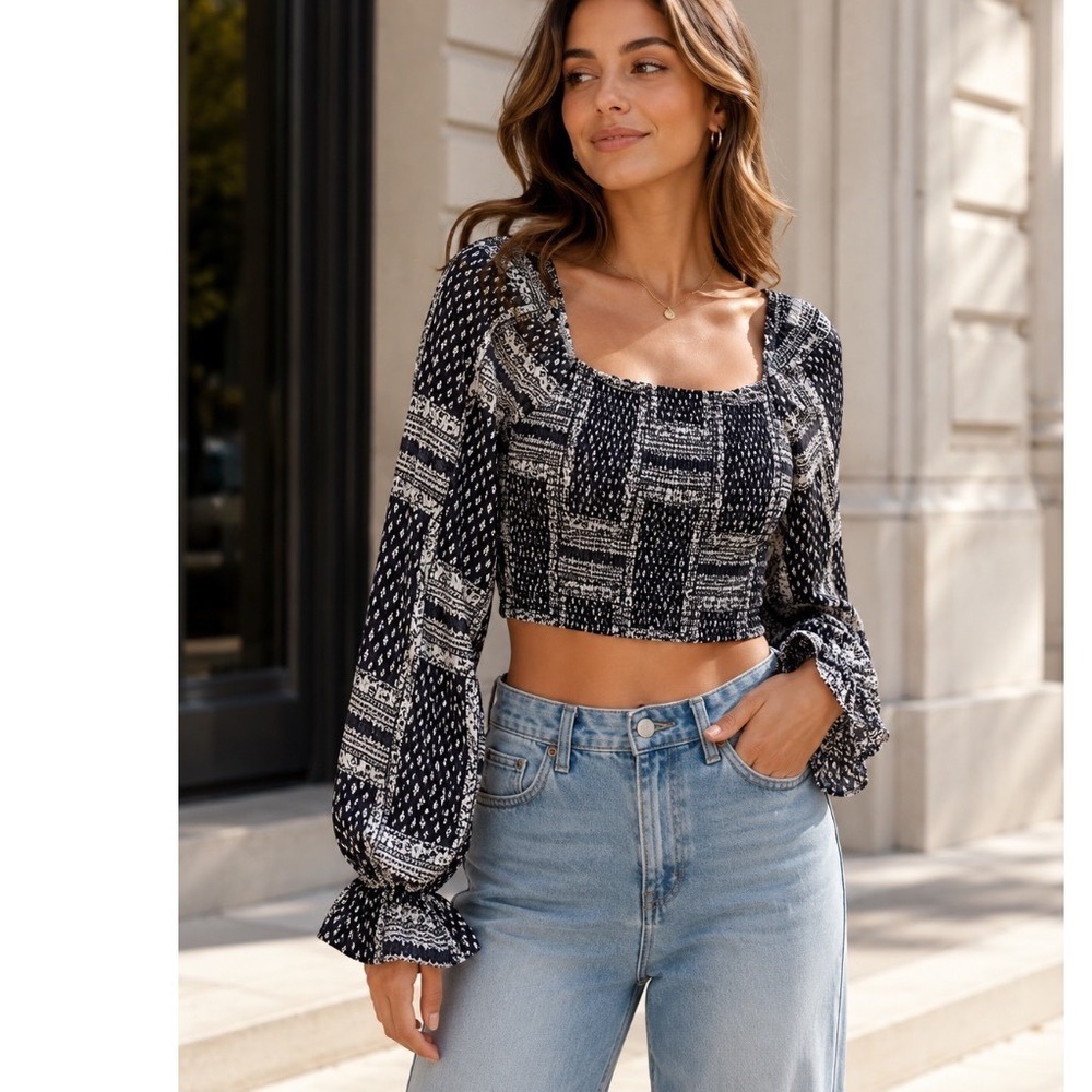 emory park | Tops | Cottagecore Emory Park Midriff Top Long Puff Sleeve ...